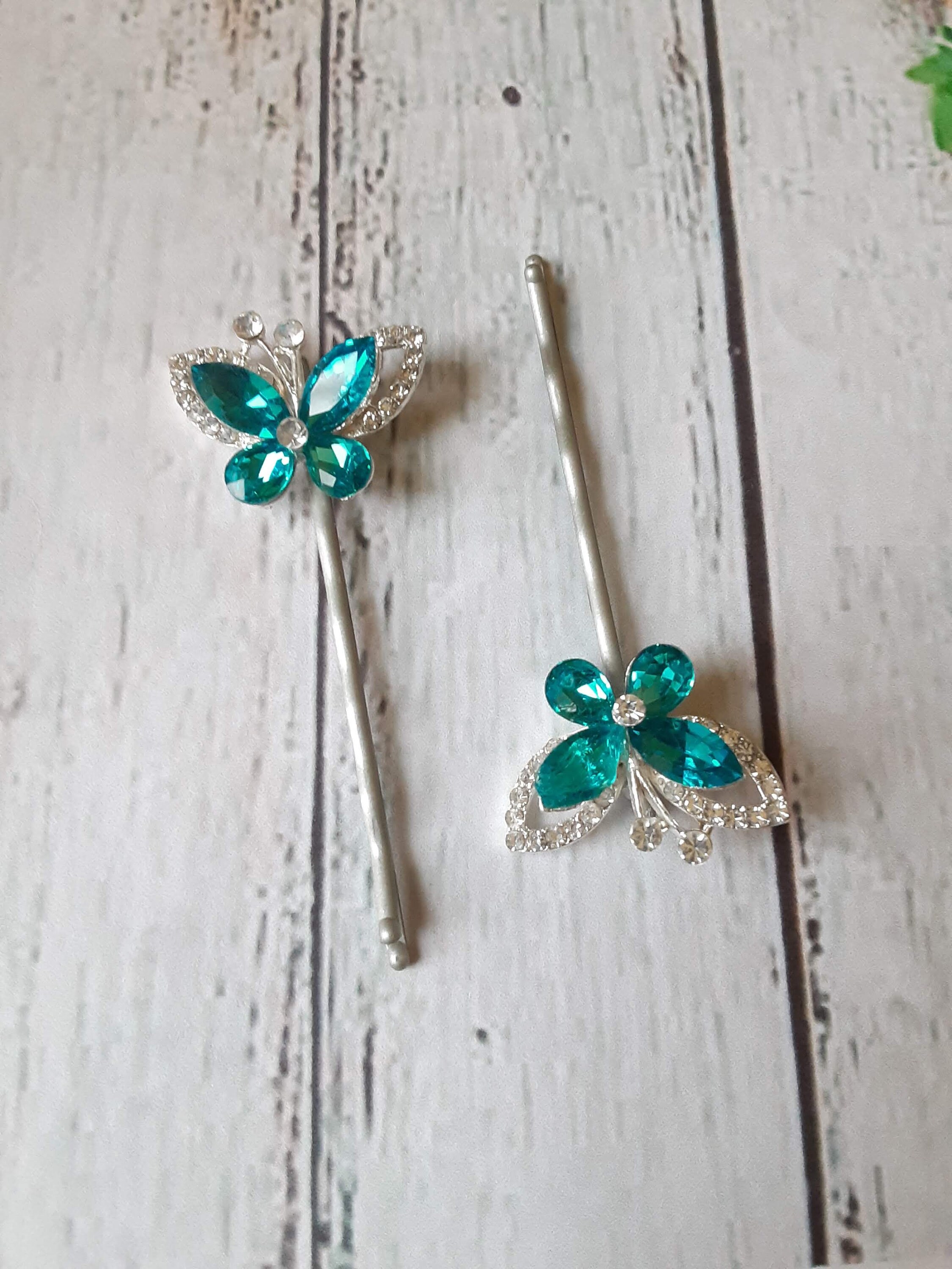 Tuquoise Butterfly Bobby Pins Set of 2, Butterflies Bobby Pins, Gift ...