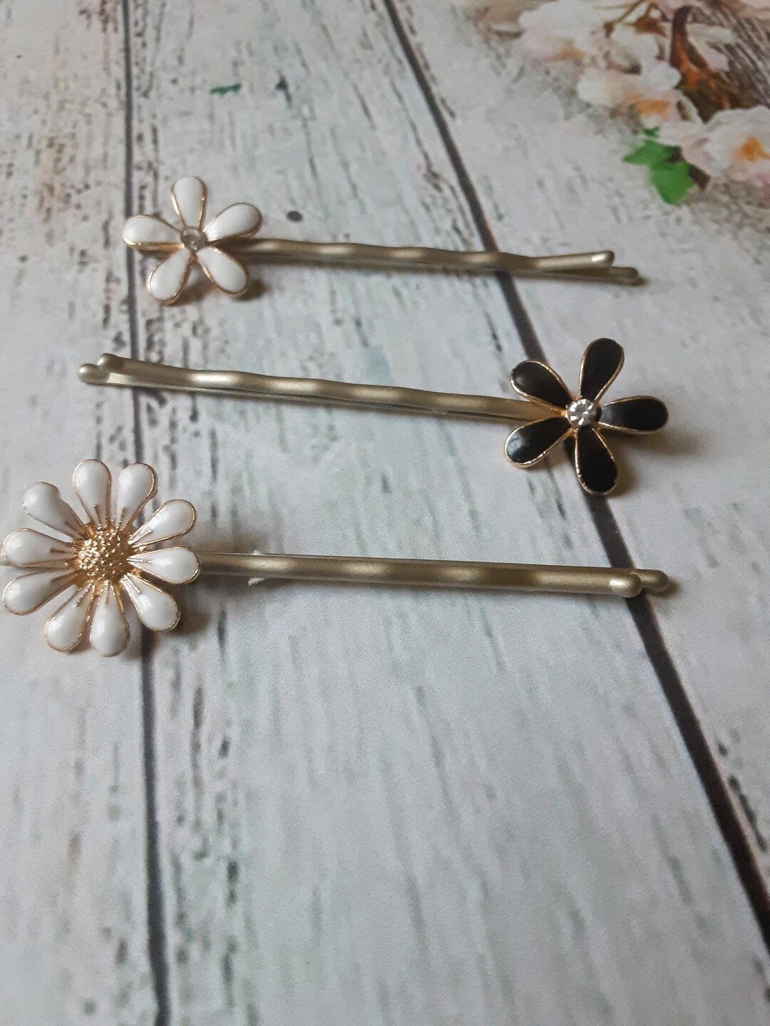 Black and White Flowers Bobby Pins/ Floral Bobby Pins, Black and White ...