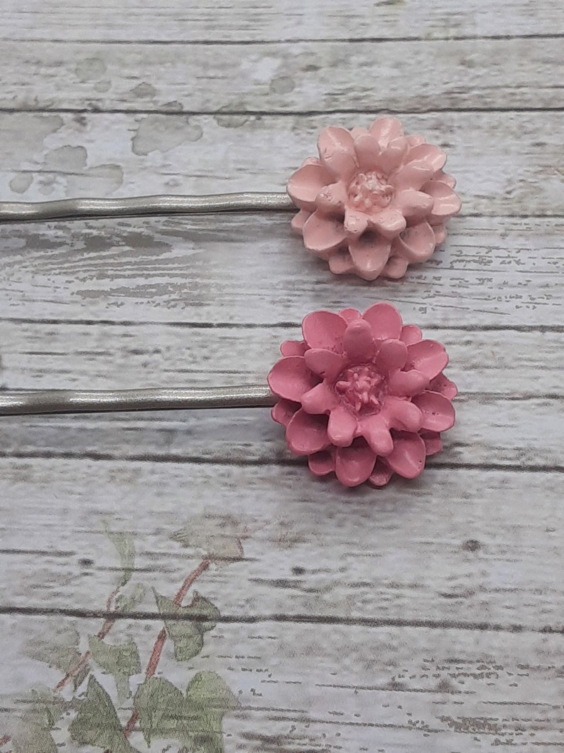 Pink Flowers Bobby Pins Set of 4, Pink Flowers Hair Pins, Flowers Hair ...