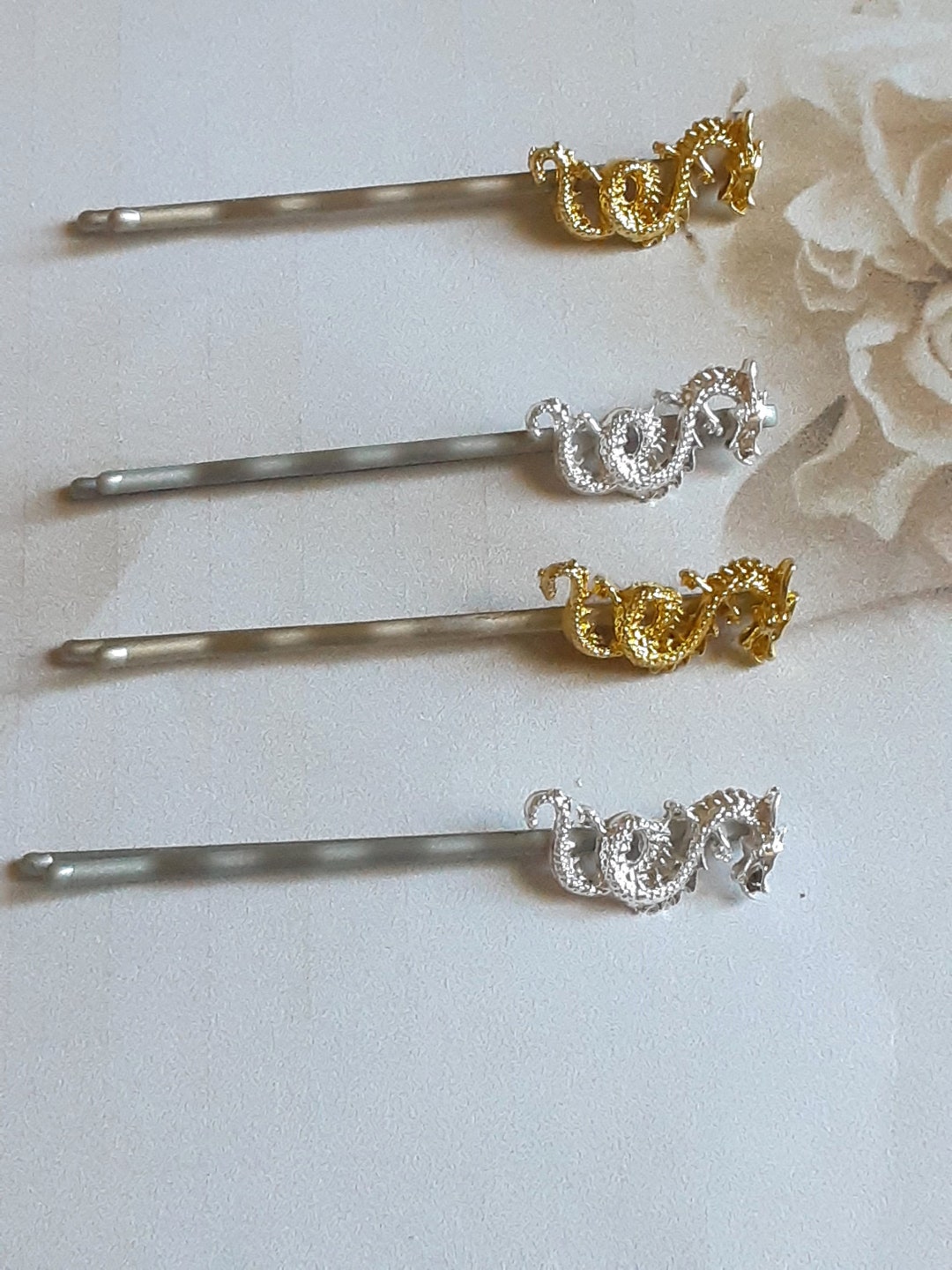 Silver or Golden Dragons Bobby Pins, Set of 2 Gothic Dragon Bobby Pins ...