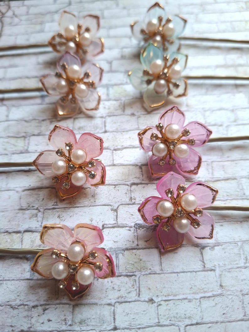 Flower Bobby Pins With Pearls, Bridesmaid Hair Accessories, Bride Hair ...