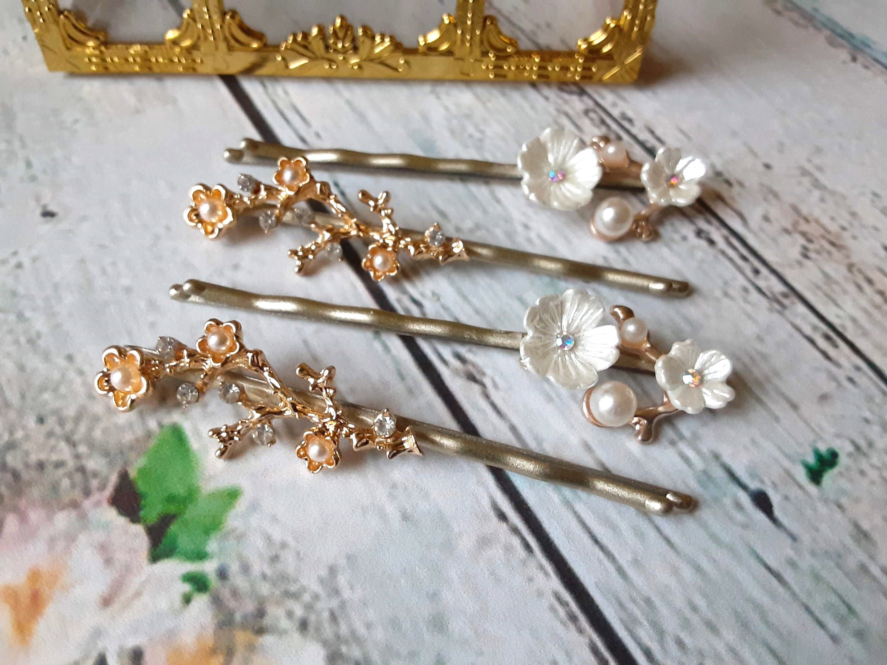 Bride Bobby Pins Set of 4, Bridal Hair Accessories, Flowers Bobby Pins ...
