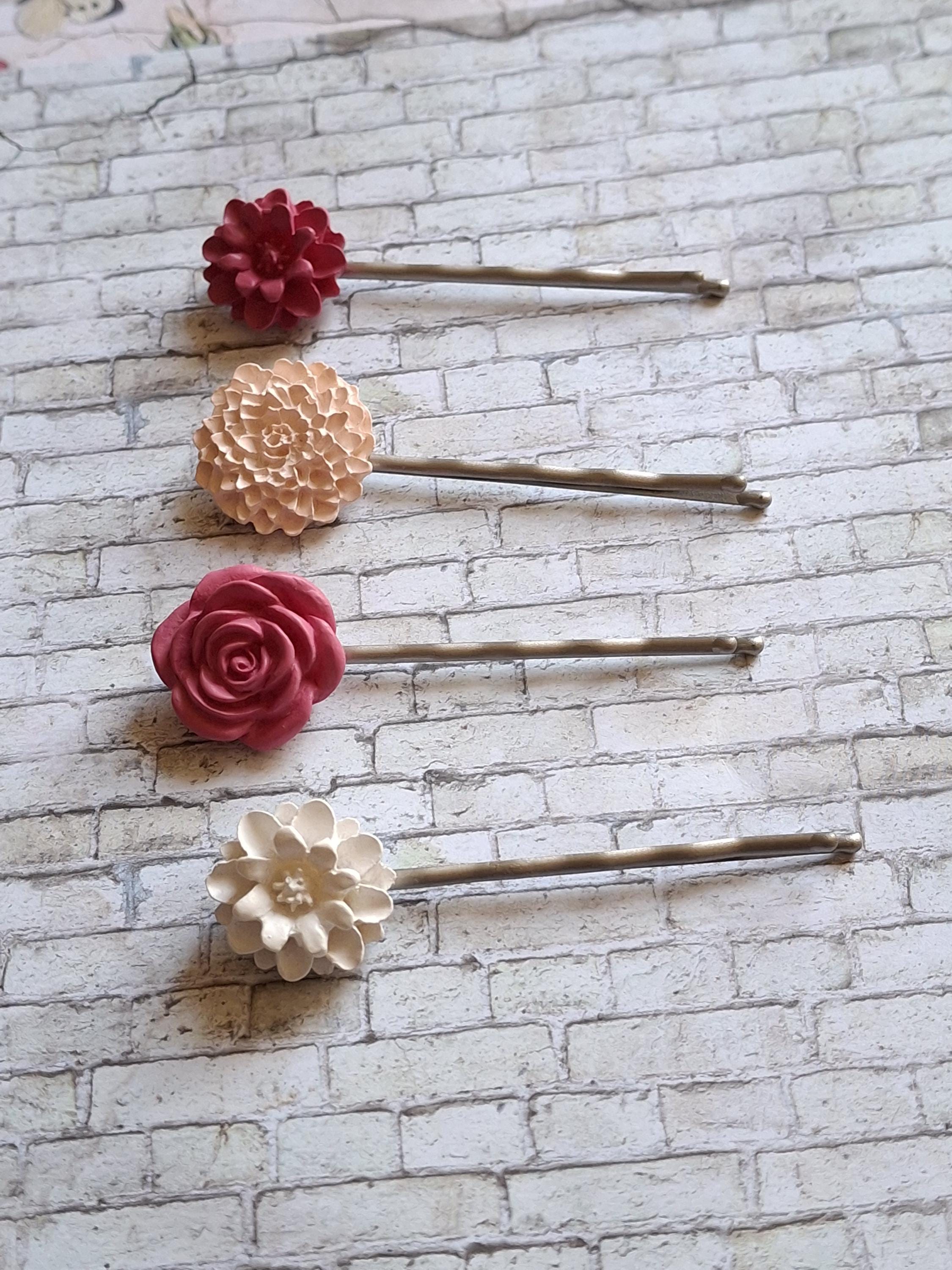 Fuchsia Floral Bobby Pins Set of 4, Floral Hair Pins, Gift for Her ...