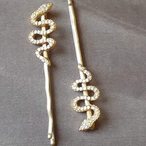 Snake Bobby Pins Set of 2, Rhinestone Bobby Pins, Gift for Her, Golden ...