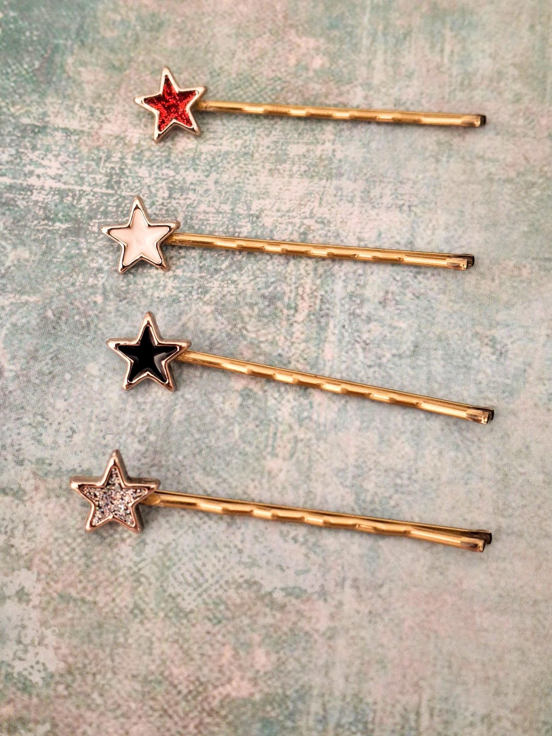 Stars Bobby Pins Set of 4, Black, Glitter Stars Hair Pins, Stars Hair ...