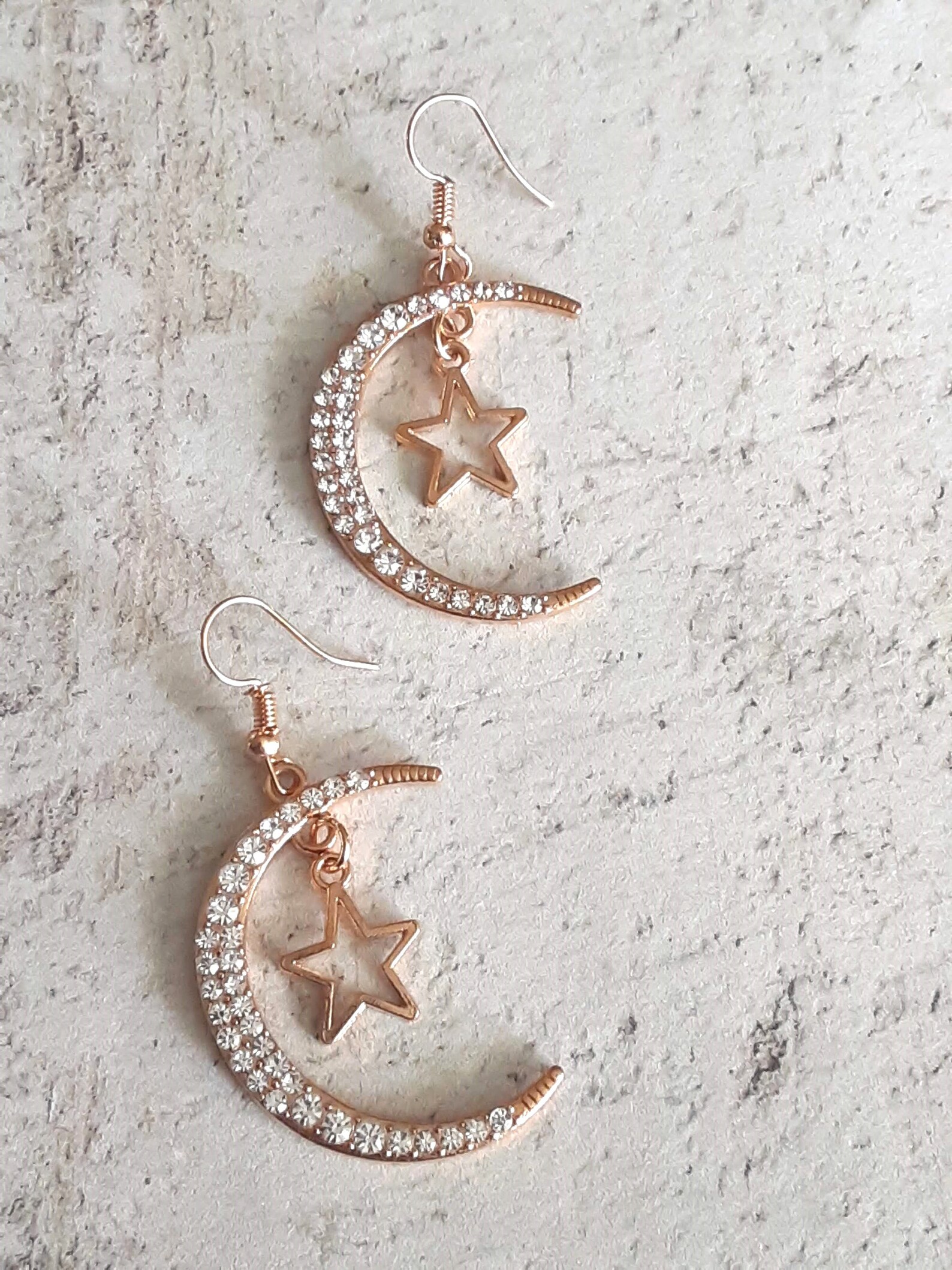 Moon and Star Earrings, Half Moon Earrings, Moon and Star Dangle ...