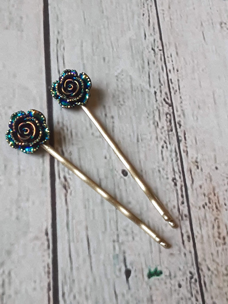 Blue Metallic Bobby Pins Set of 4, Bobby Pins Hair Accessories, Gift ...