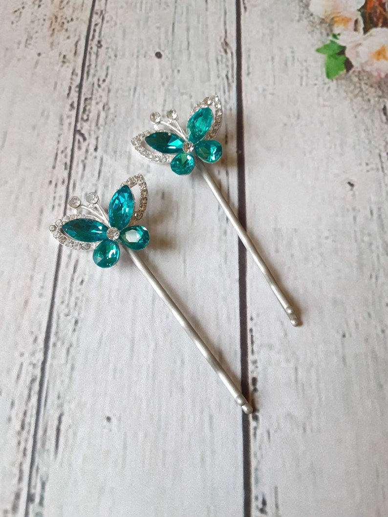 Tuquoise Butterfly Bobby Pins Set of 2, Butterflies Bobby Pins, Gift ...