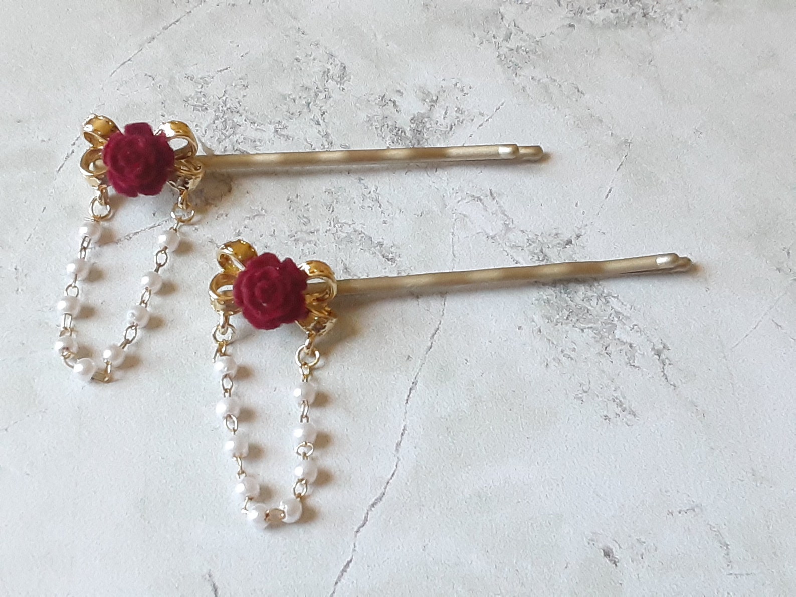 Red Roses Bobby Pins Set of 2, Red Flowers Bobby Pins Gift Under 20 ...