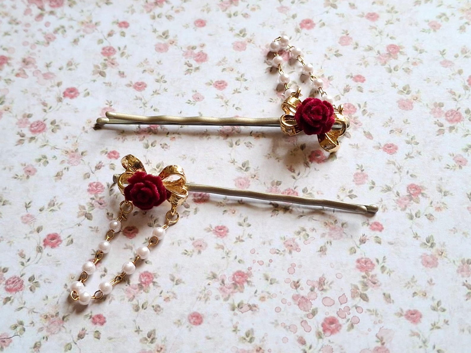 Red Roses Bobby Pins Set of 2, Red Flowers Bobby Pins Gift Under 20 ...
