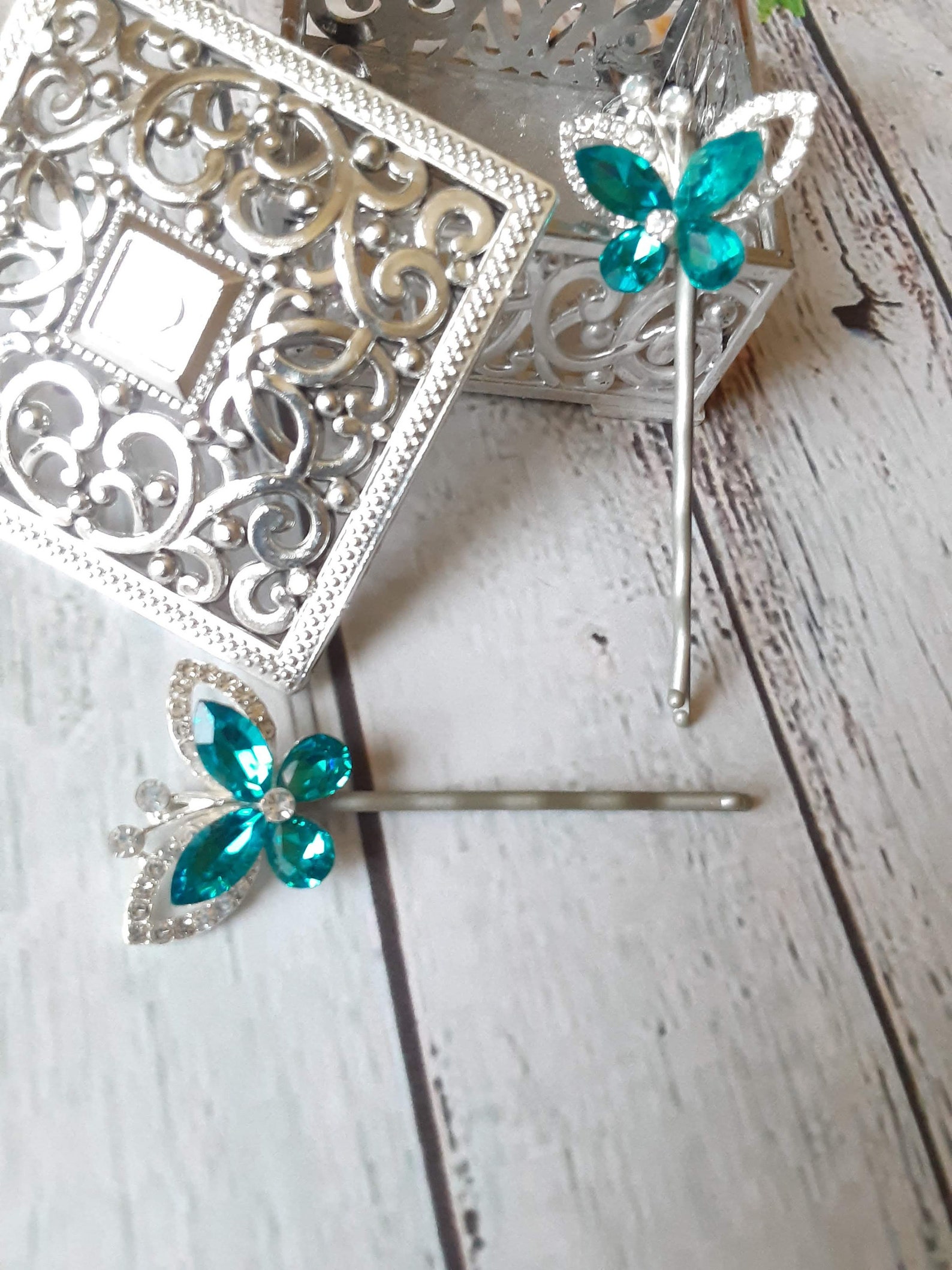 Tuquoise Butterfly Bobby Pins Set of 2, Butterflies Bobby Pins, Gift ...