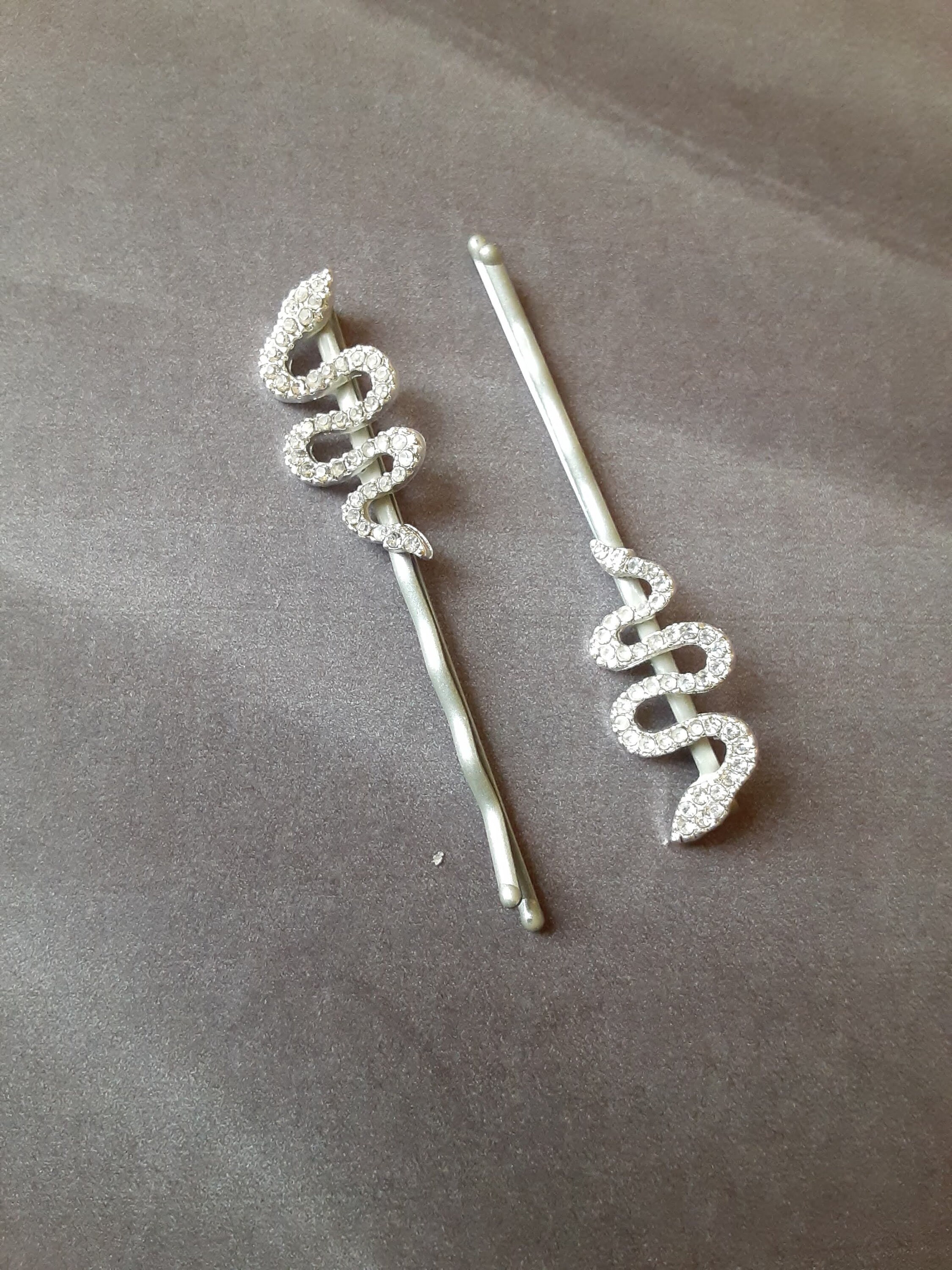 Snake Bobby Pins Set of 2, Rhinestone Bobby Pins, Gift for Her, Golden ...