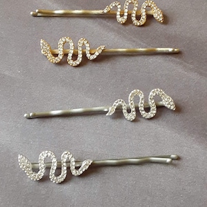 Snake Bobby Pins Set of 2, Rhinestone Bobby Pins, Gift for Her, Golden ...
