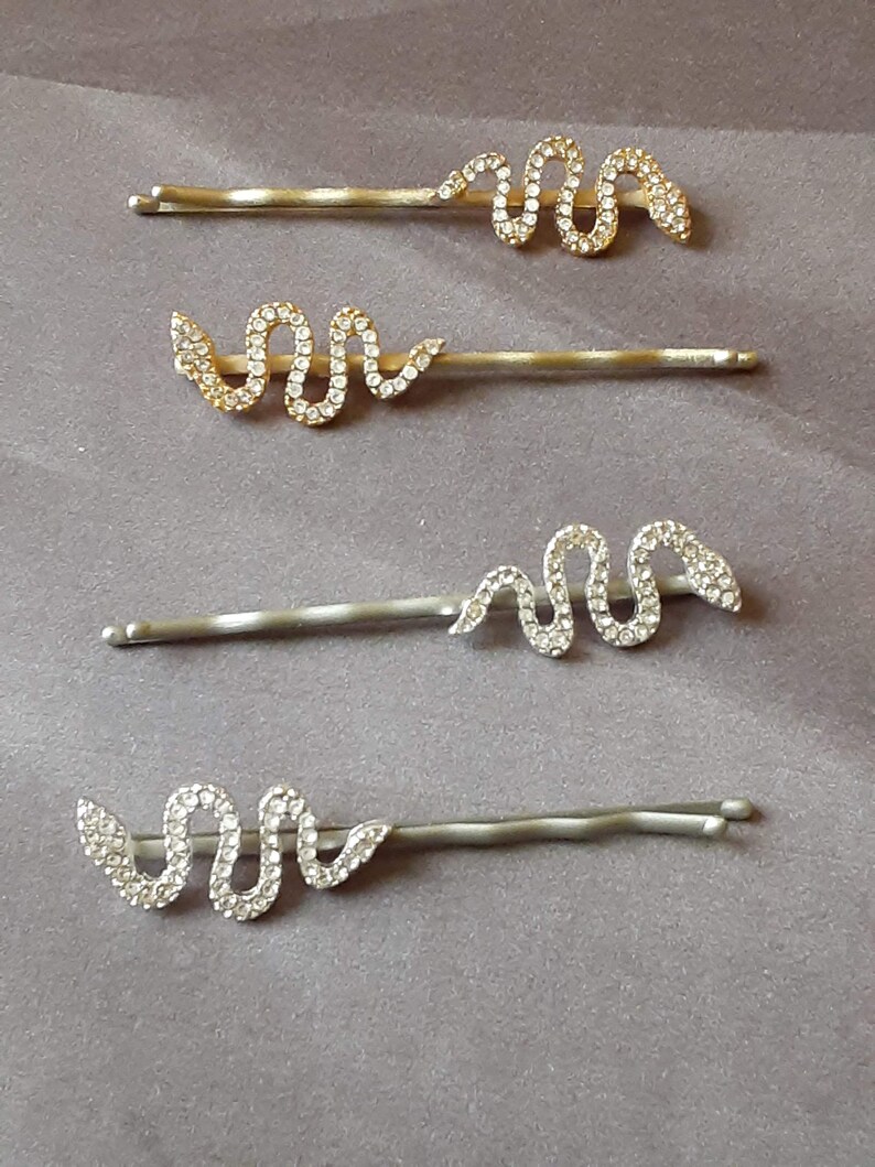 Snake Bobby Pins Set of 2, Rhinestone Bobby Pins, Gift for Her, Golden ...