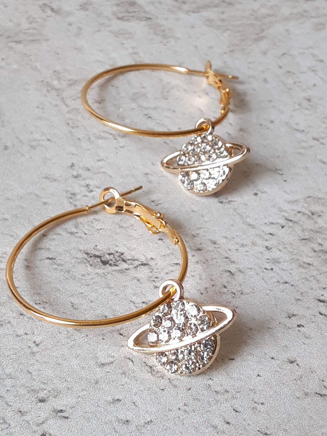 Saturn Planet Hoops Earrings, Saturn Rhinestone Earrings Hoops Gift ...