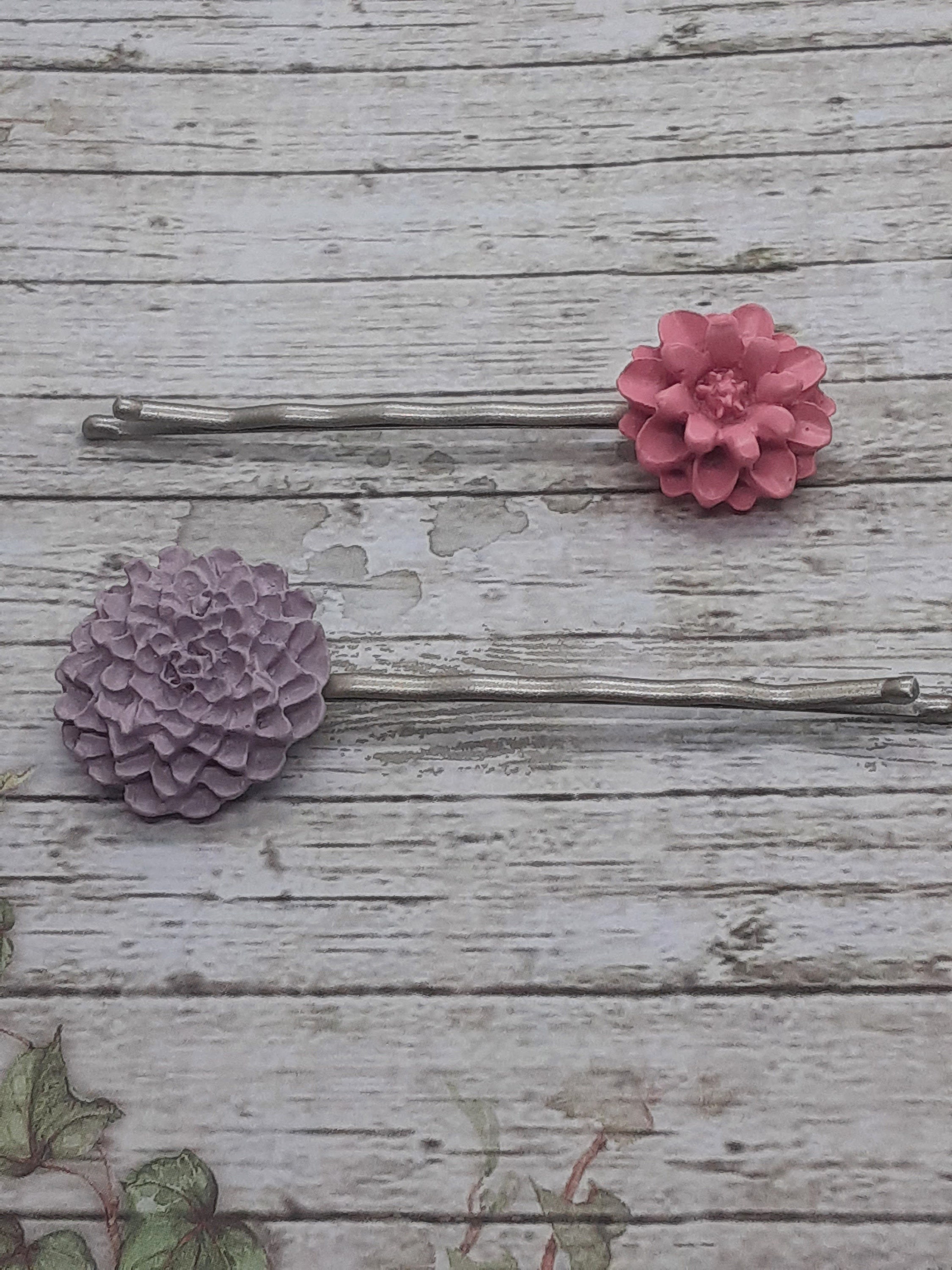 Pink Flowers Bobby Pins Set of 4, Pink Flowers Hair Pins, Flowers Hair ...
