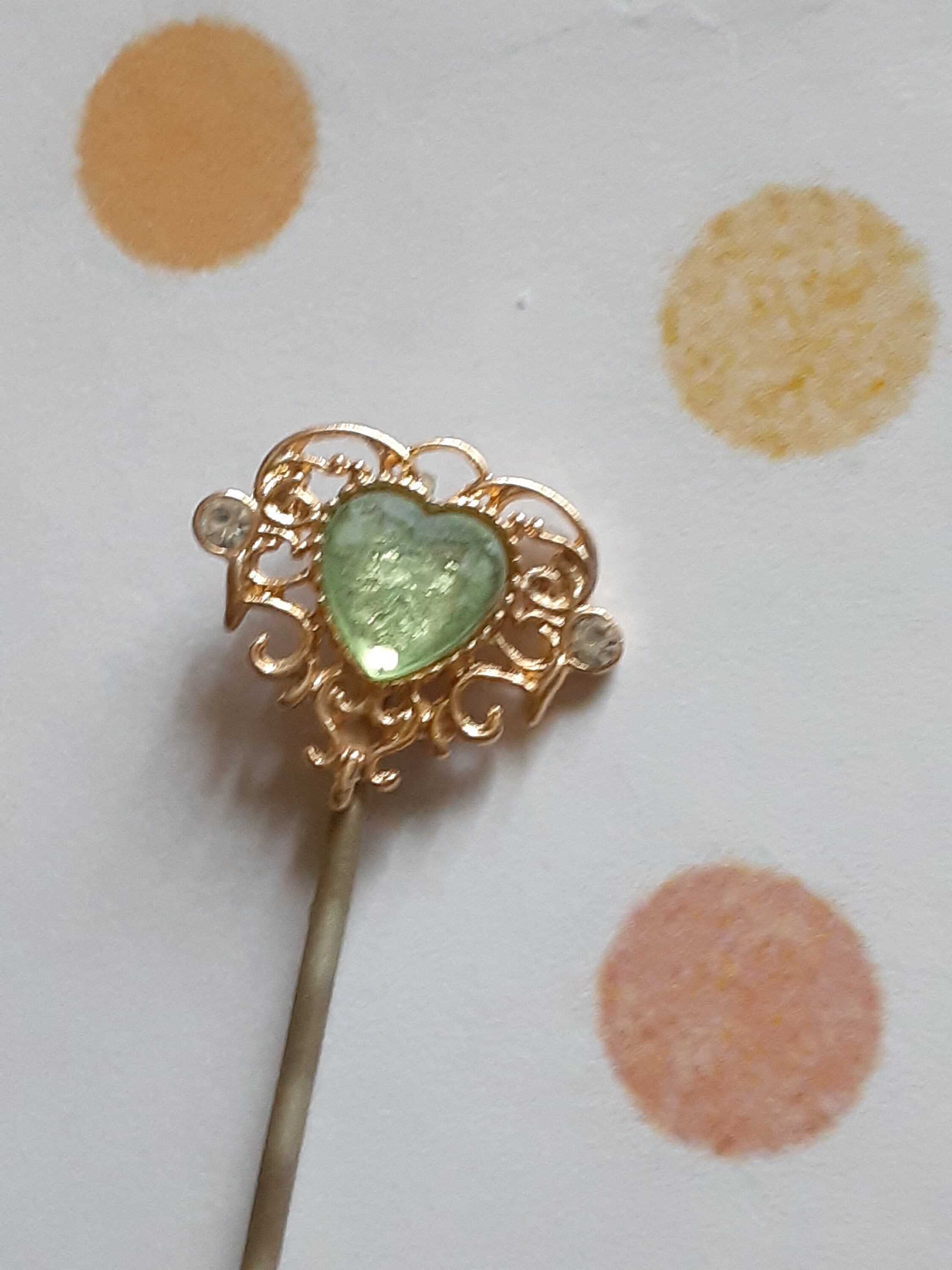 Amber and Green Hearts Bobby Pins Set of 2 Rhinestones Heart Bobby Pins ...