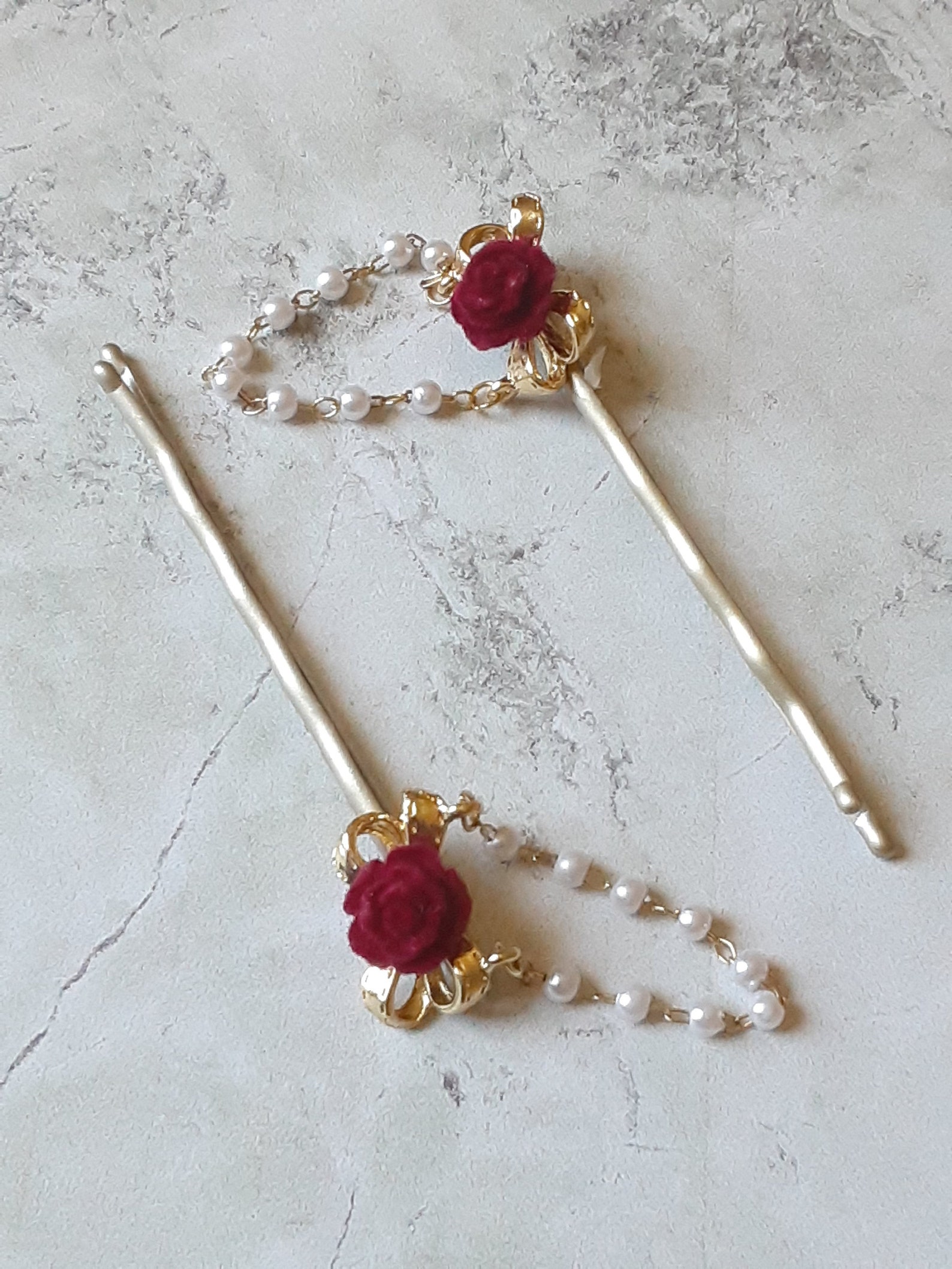 Red Roses Bobby Pins Set of 2, Red Flowers Bobby Pins Gift Under 20 ...