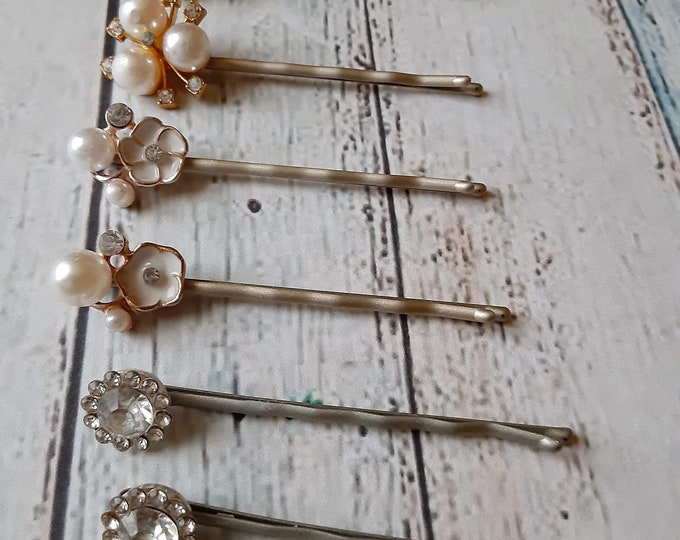 Pearls and Rhinestones Bobby Pins Set of 6 Bridal or Bridesmaid Bobby ...