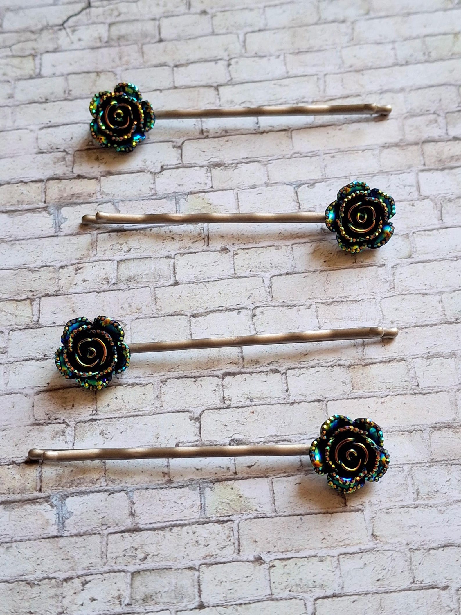 Metallic Blue Flowers Bobby Pins Set of 4, Metallic Flowers Bobby Pins ...