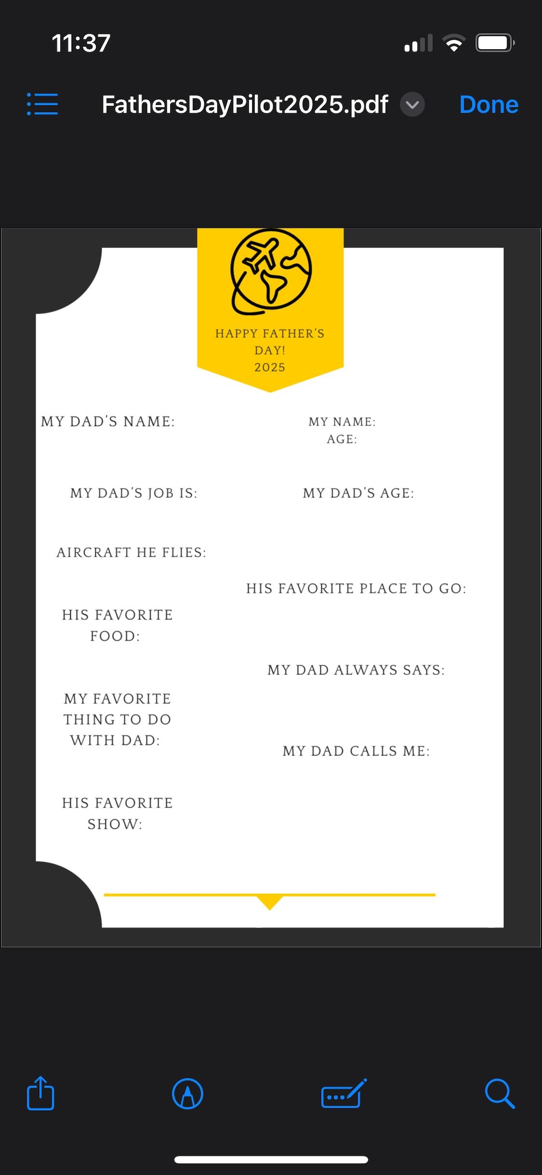 Father’ Day Printable Template, Pilot Dad Father’s Day Printable 2025 ...