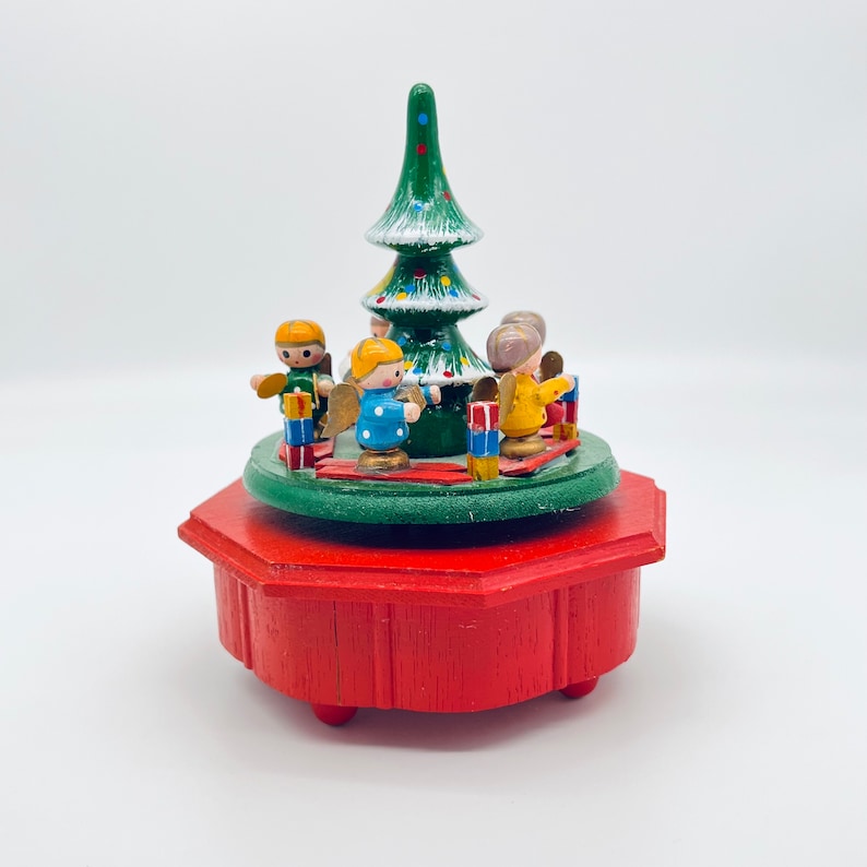 Vintage Wooden Christmas Music Box, Angel Band Playing Instruments on ...
