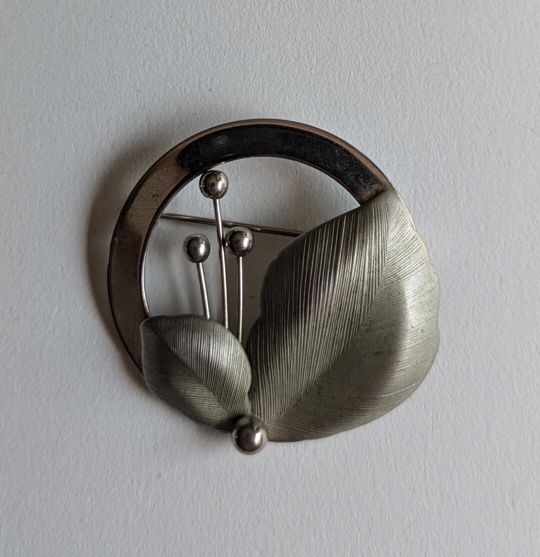 Vintage EMJ Emmons Signed Art Deco Abstract Flower Round Brooch Pin ...