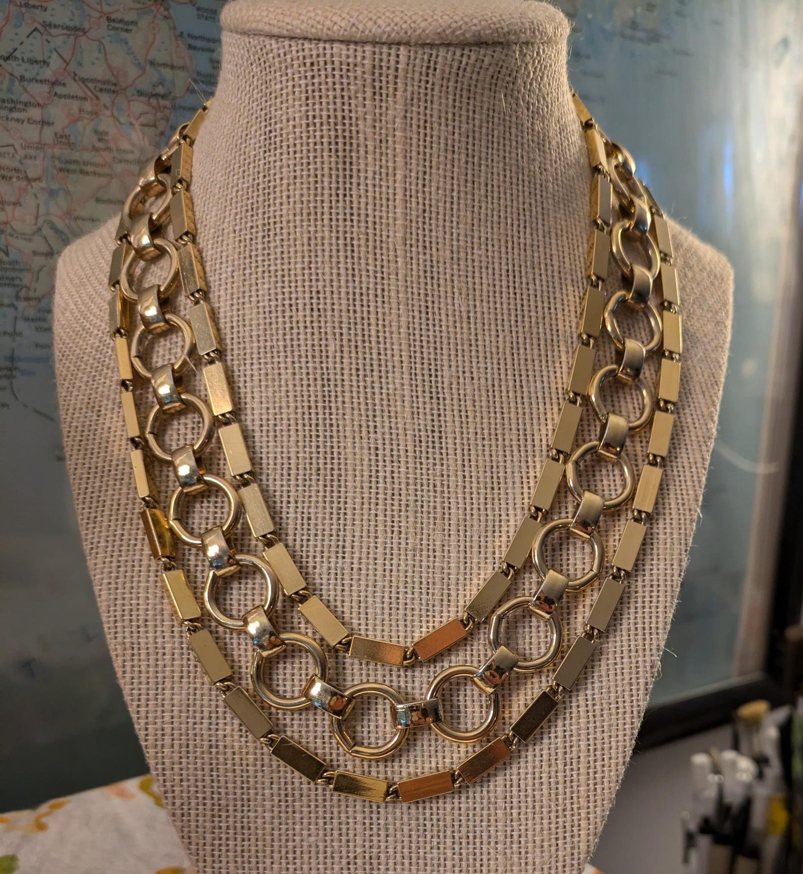 Vintage Chunky Gold Monet Signed Triple Three Strand Chain Necklace ...