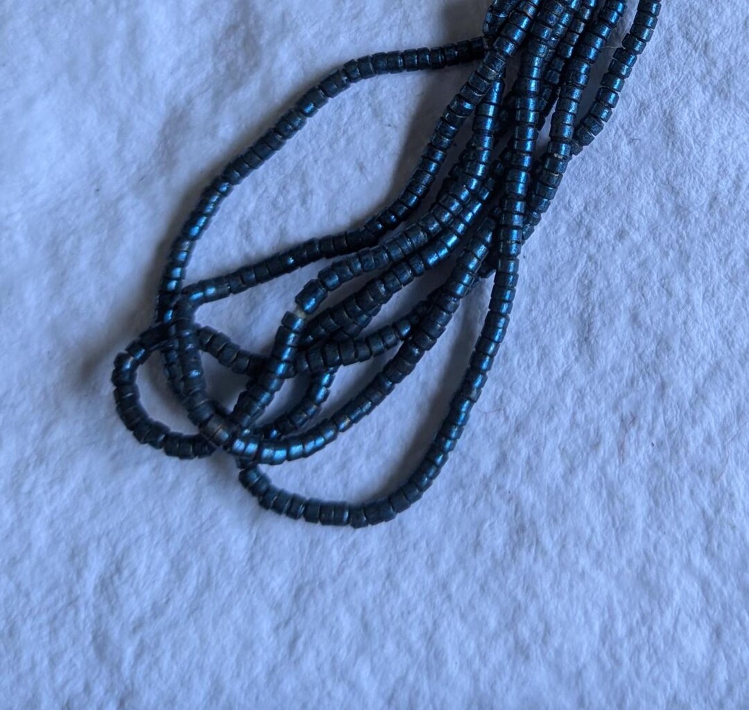 Pretty Peacock Blue Tiny Vintage Seed Bead Metal Iridescent Shank Bead ...