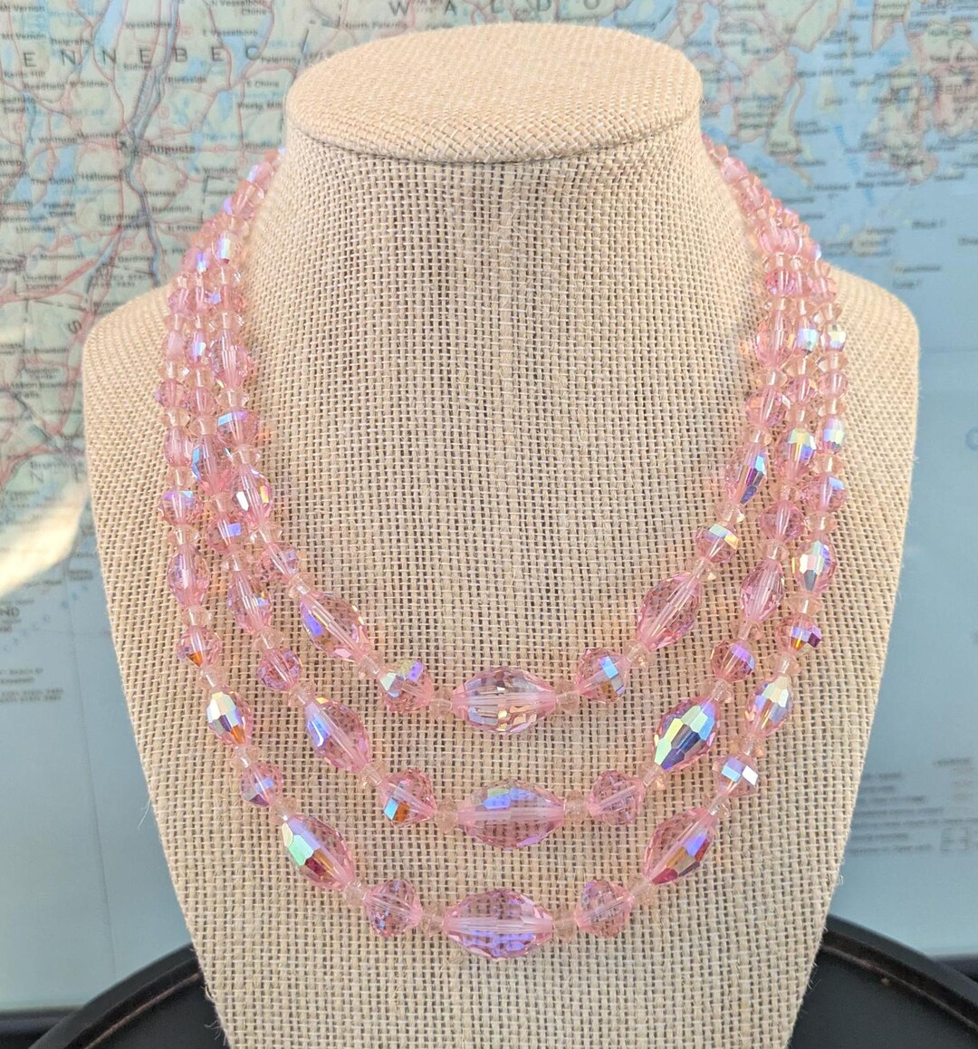 Vintage Rare Stunning Bubble Gum Pink Brilliant Triple Multi Strand ...