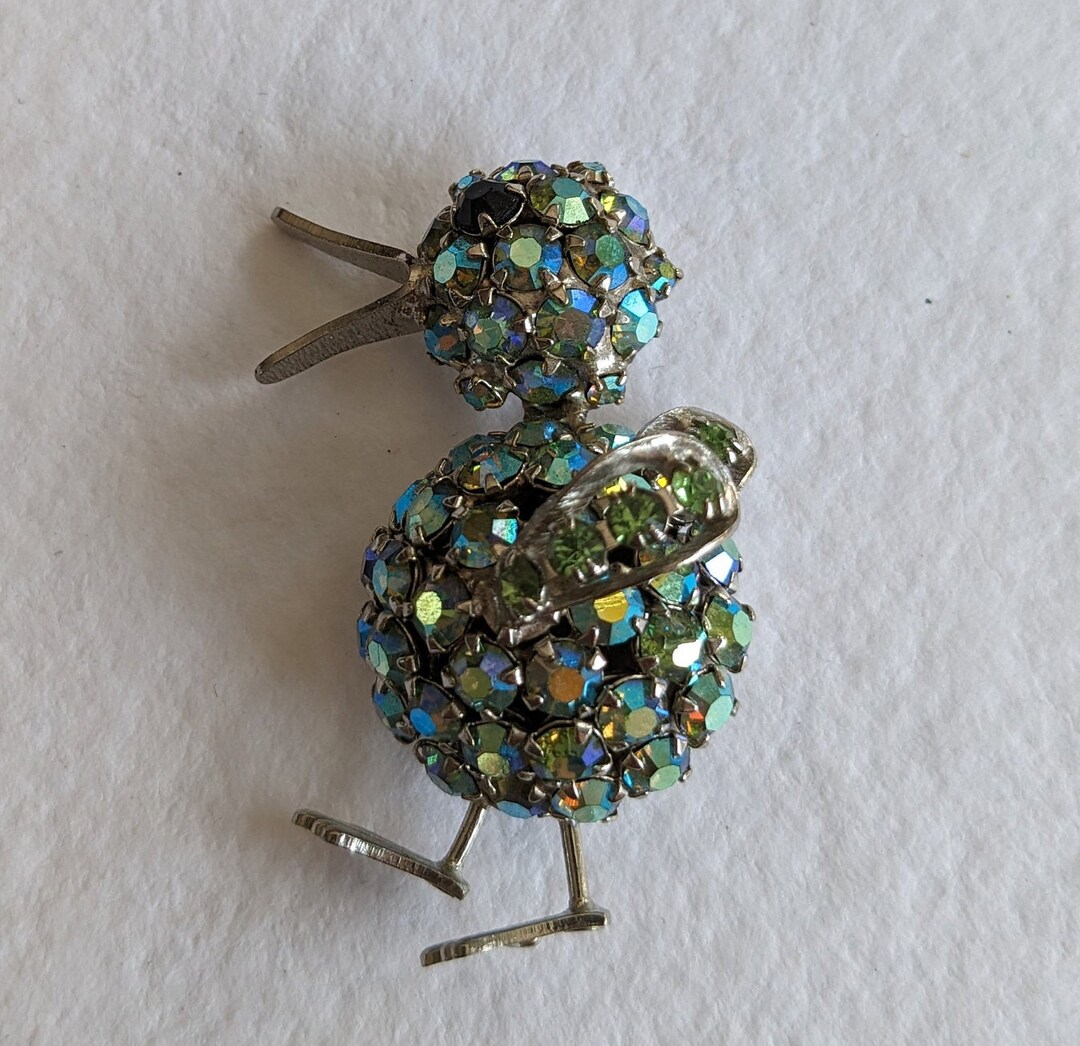 Warner Bird Duck Aurora Borealis Rhinestone Brooch Pin Blue Green ...