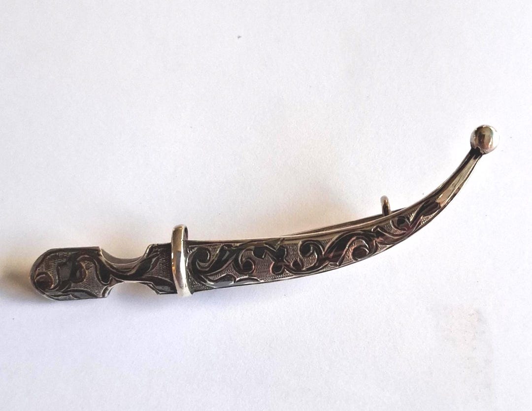Vintage Art Nouveau Scimitar Sword Stamped Engraved Ornate Rare Brooch ...