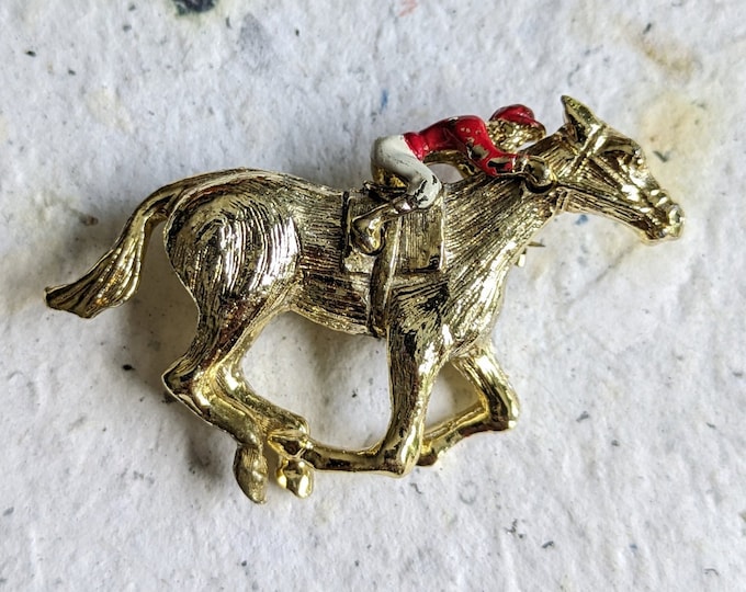 The Jockey: Vintage Gold Horse Articulated Enamel Metal Unsigned Pin ...
