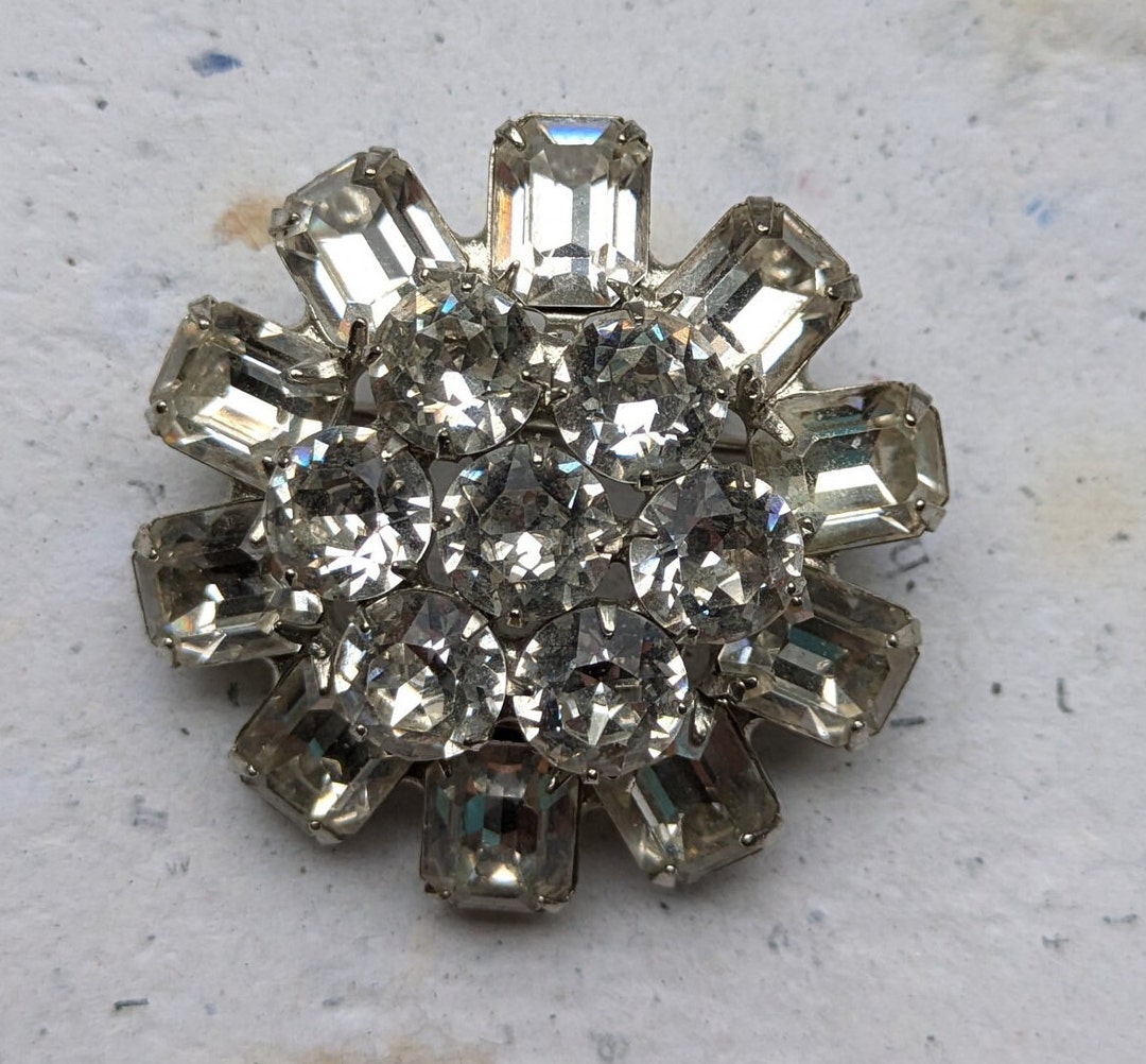 Vintage Art Deco Weiss Signed Silver Dome Ice Rhinestone Pin Brooch Estate Jewelry Wedding Crisp ...