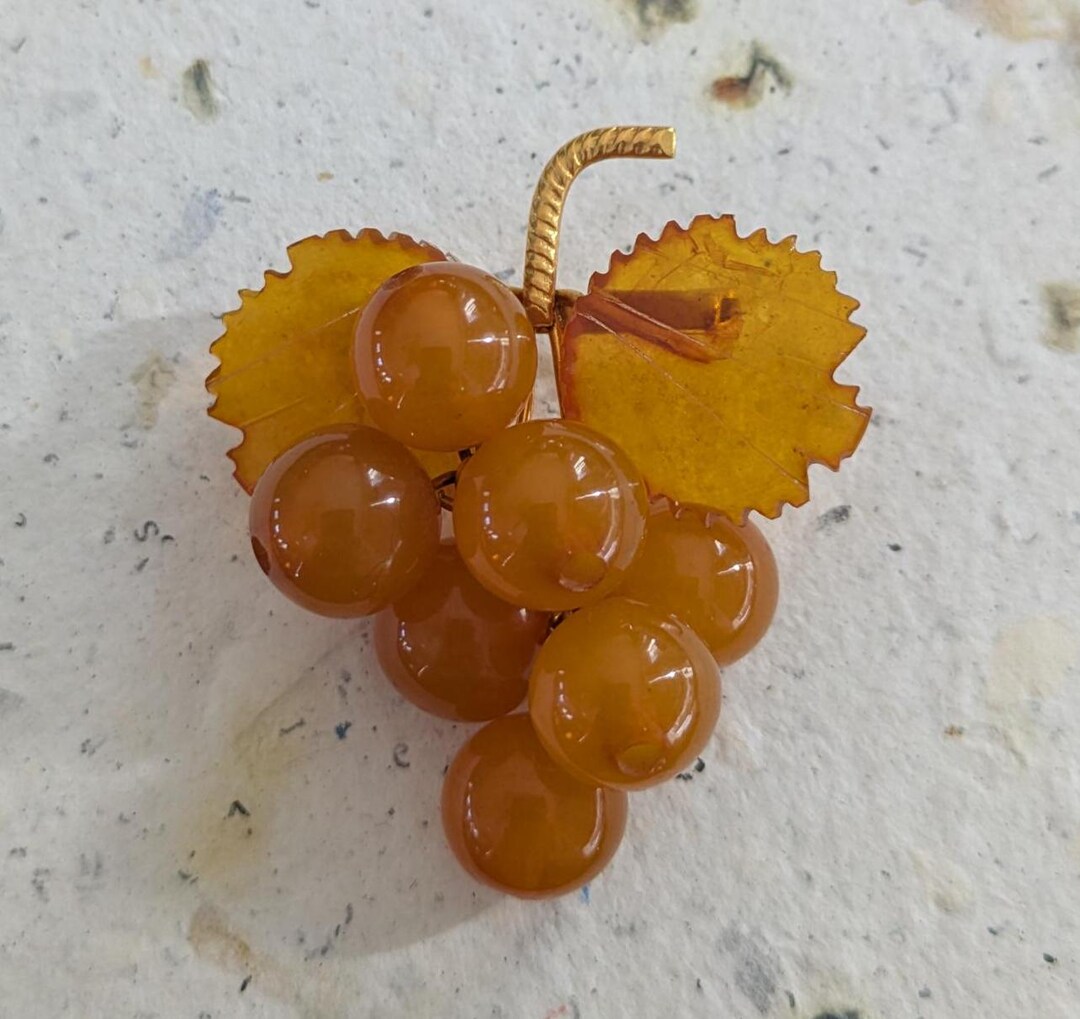 Vintage Butterscotch Amber Grape Cluster Dangle Brooch High End Pin ...