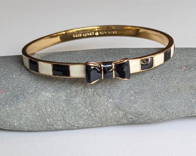 Kate Spade Deco Bow Ribbon Black White Enamel Gold Bangle Bracelet ...