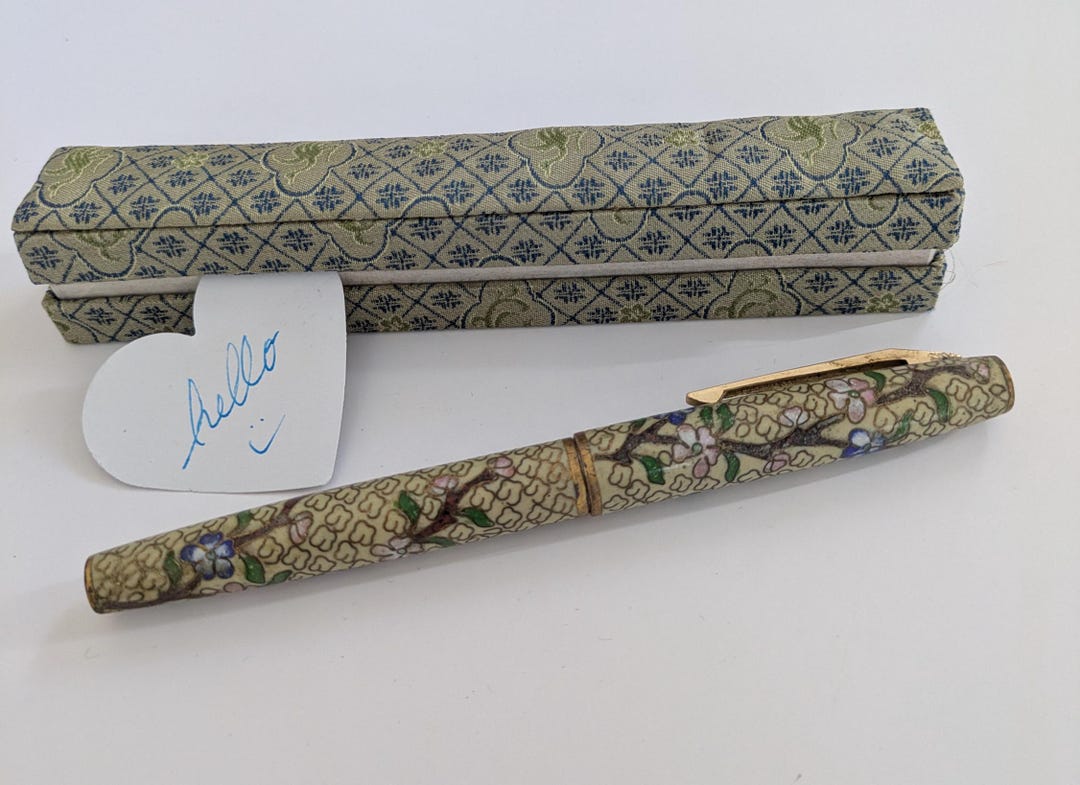 Vintage Japan New in Box Cloisonné Botanical Pen Refillable Ink Bladder ...