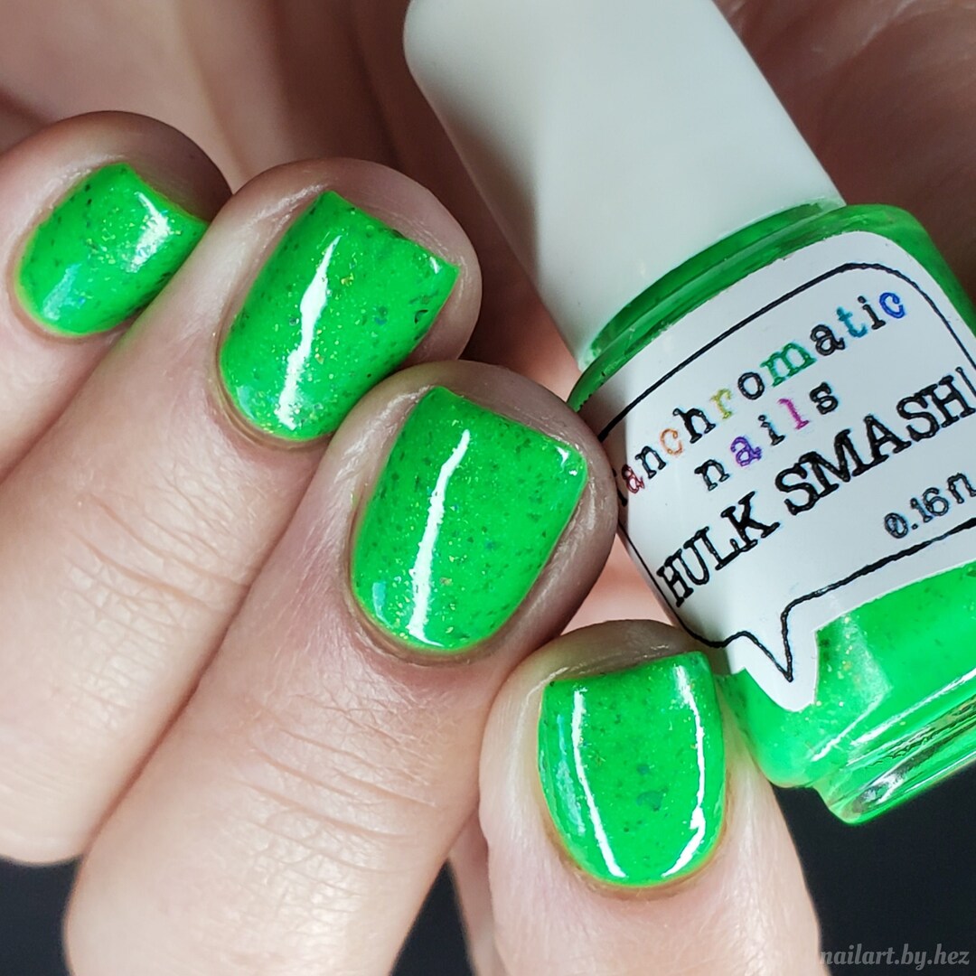Hulk Smash! Nail Polish - Neon Green With Black & Purple Flakies - Etsy