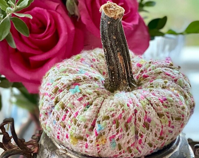 Pastel Pink Tweed Pumpkins, Velvet Pumpkins With Real Pumpkin Stems ...