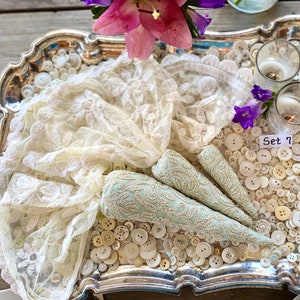 Fancy Aqua Blue Embroidered Fabric Carrots With Vintage Tulle Lace ...