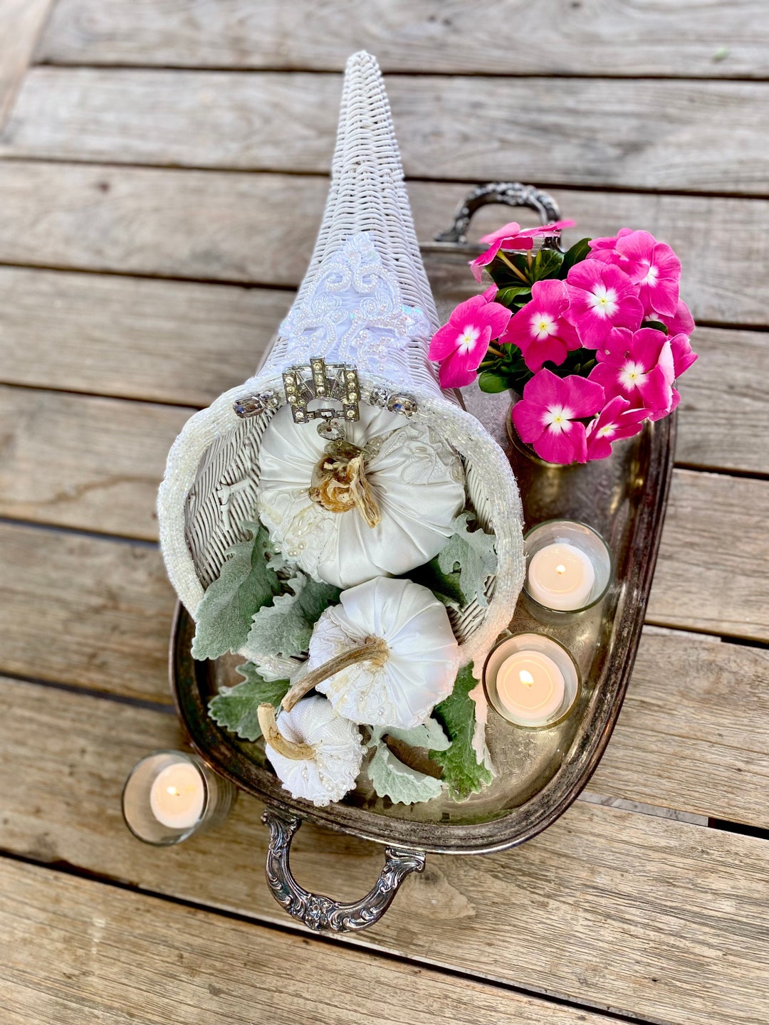 Embellished White Cornucopia: Jeweled Thanksgiving Centerpiece With ...