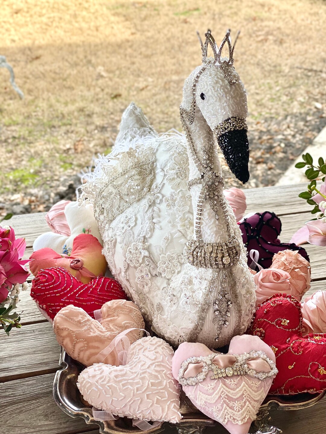 Swan, Fancy Embellished White Swan With Crown, Swan Lake, Textile Art ...