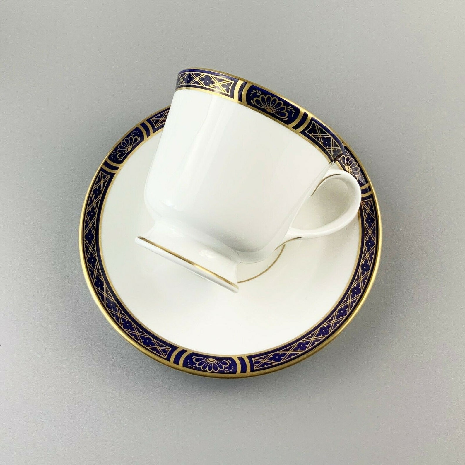 Royal Worcester Mountbatten Cobalt Blue Gold Trim Footed Cup & Saucer ...