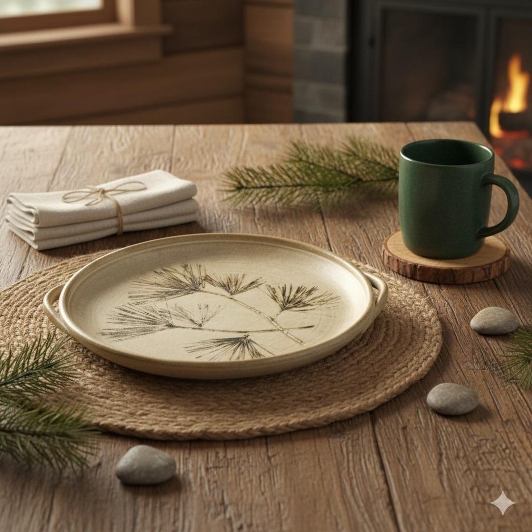 Vintage Stoneware Serving Dish Platter by Maya Bohler Pine Needle ...
