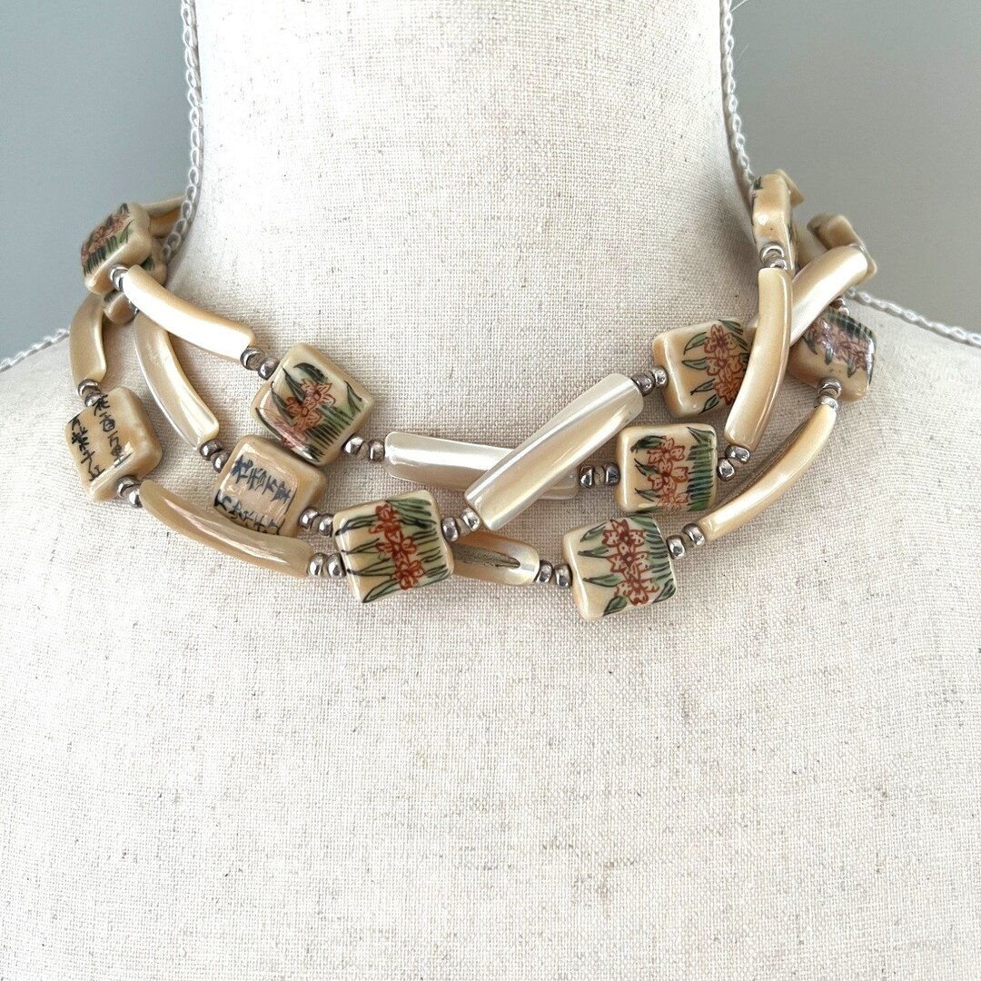 Limited Edition Carolee Shell Sterling Silver Asian Design Multi Strand ...