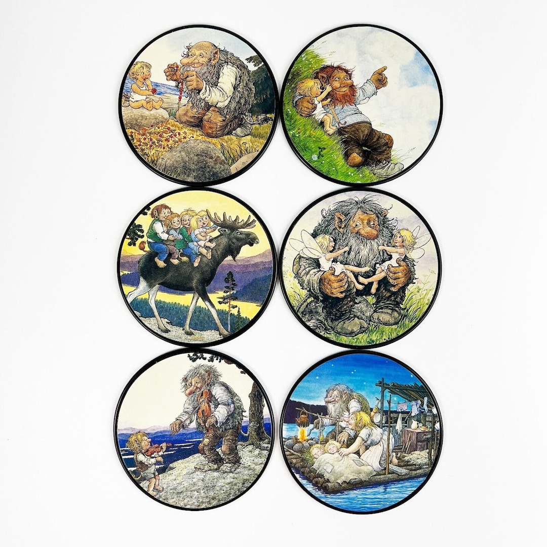 Rolf Lidberg Troll Coasters Scandinavian Folk Art by Way nor Set of 6 ...