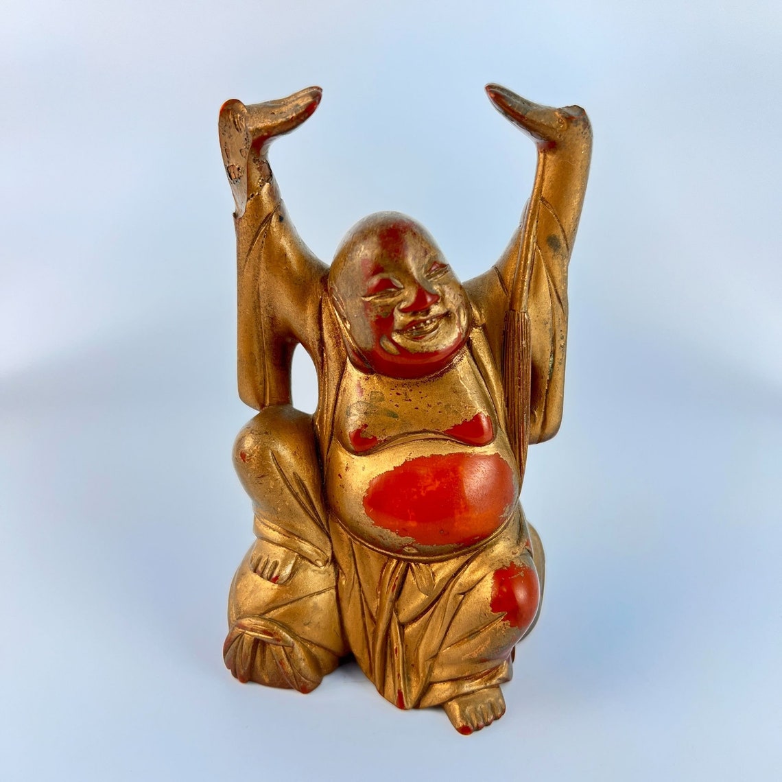Vintage Chinese Painted Bakelite Laughing Buddha Statue Figure Signed ...