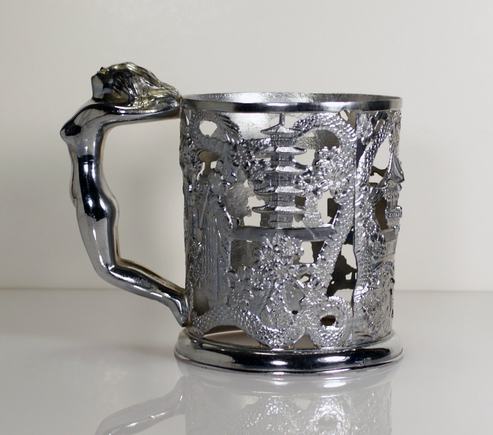 Nude Handle Tea Cup Holder Vintage Art Deco Silver Tone Metal - Etsy