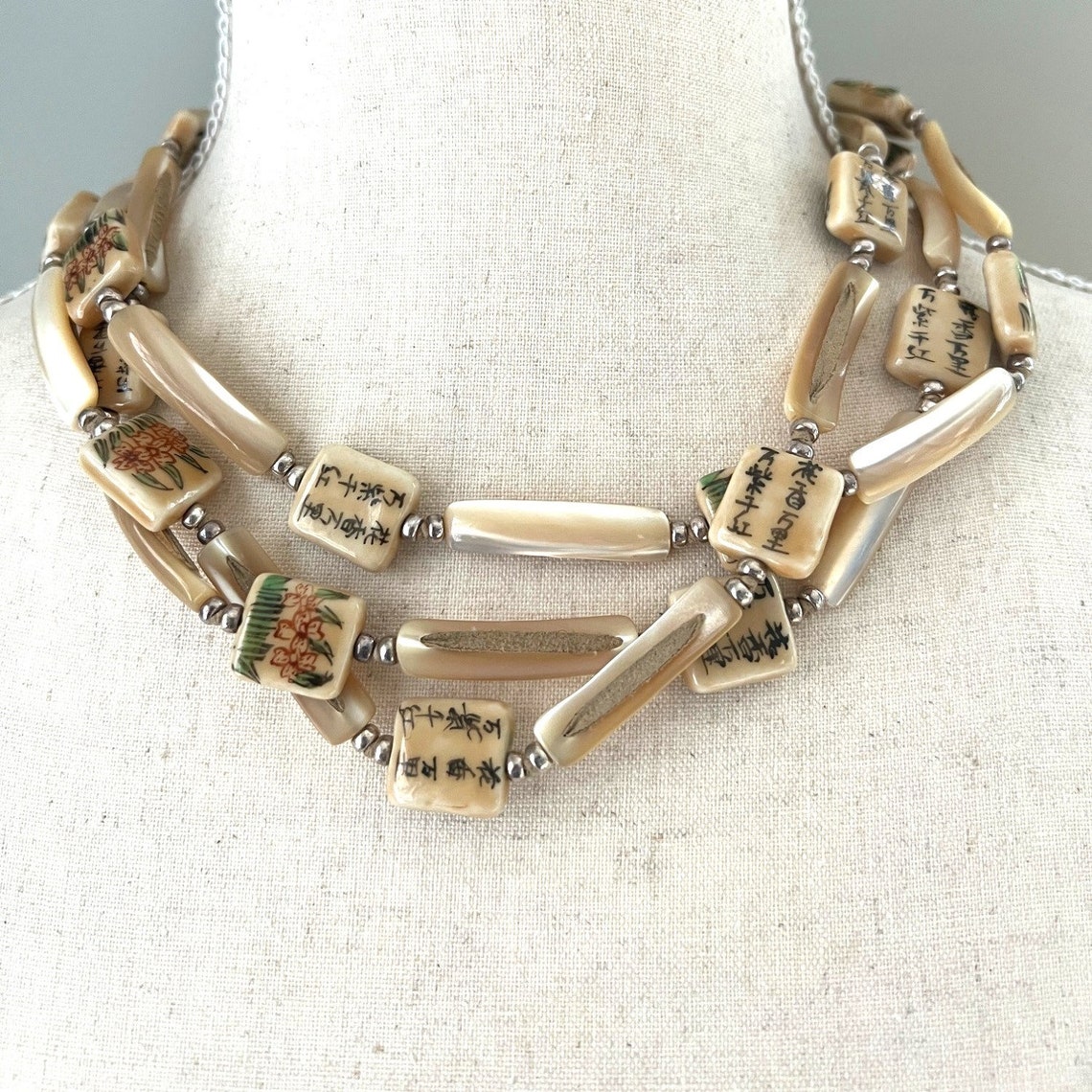 Limited Edition Carolee Shell Sterling Silver Asian Design Multi Strand ...