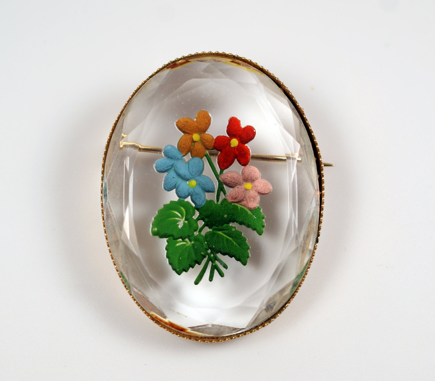 Vintage Reverse Painted Intaglio Glass Floral Violets Oval - Etsy